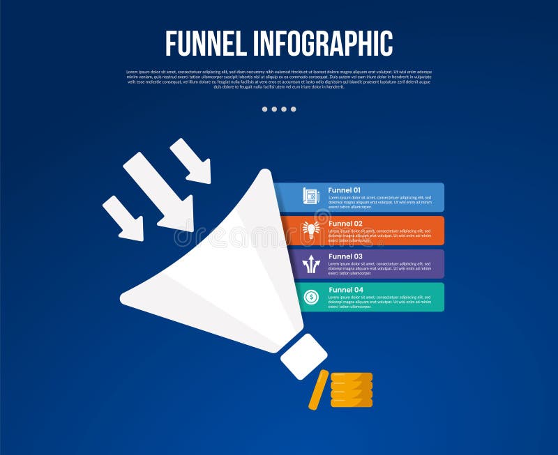 Funnel Infographic with Tilt Skew Shape with Arrow Direction with 4 ...