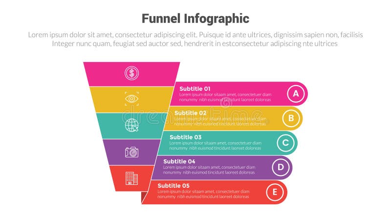 Funnel Shape Infographics Template Diagram with Funnels and Round ...