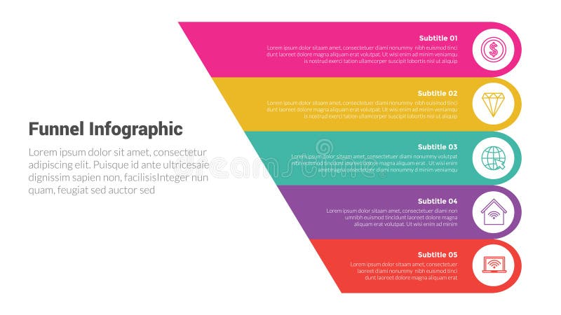 Funnel Shape Infographics Template Diagram with Half Funnels or Pyramid ...
