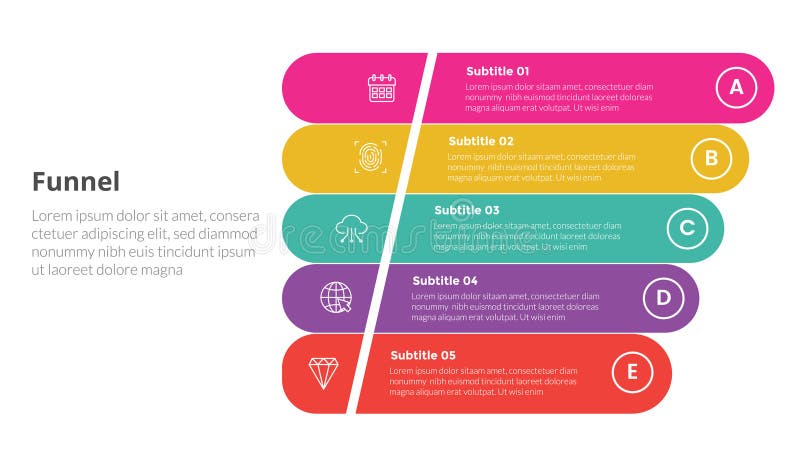 Funnel Shape Infographics Template Diagram with Round Rectangle Shape ...