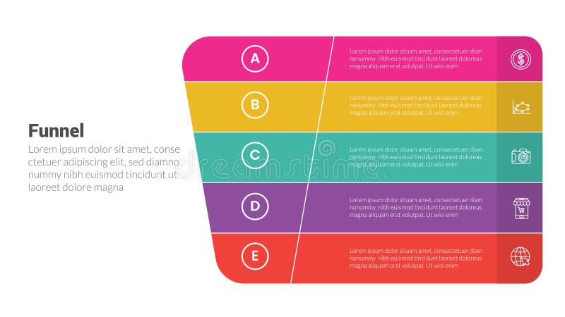 Funnel Shape Infographics Template Diagram with Round Shape Reverse ...