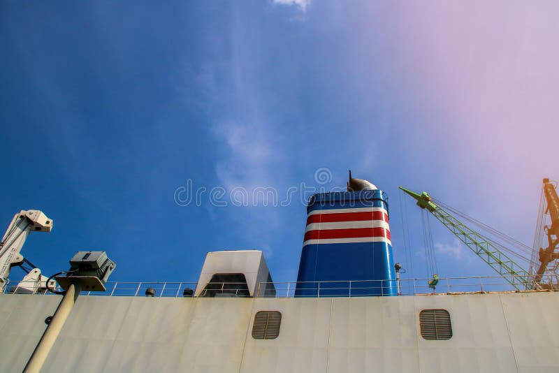 Funnel ship on blue sky stock image. Image of grey, flue - 155230579