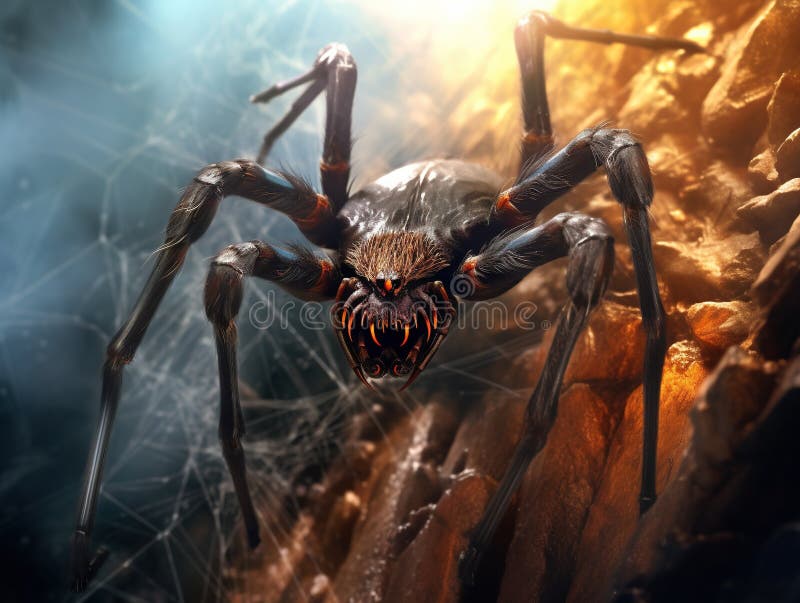 Funnel web spider with fly stock illustration. Illustration of macro ...