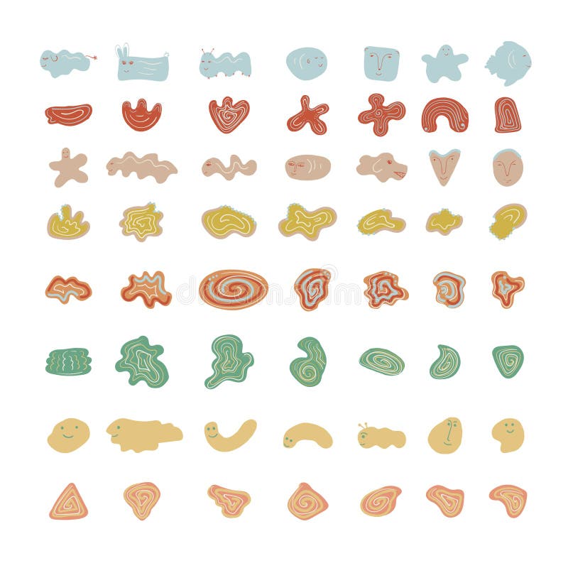 Funny Abstract Doodle Face and Shape Set. Colorful Creative Graphic ...
