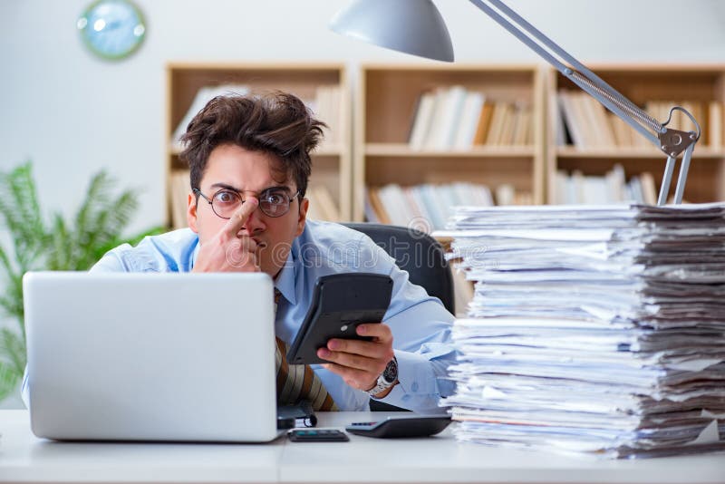 The Funny Accountant Bookkeeper Working in the Office Stock Image ...