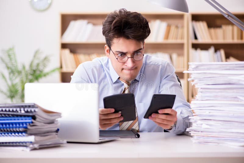 The Funny Accountant Bookkeeper Working in the Office Stock Photo ...