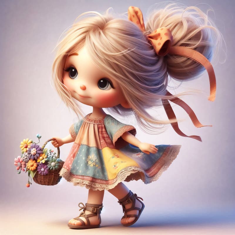 Funny Adorable Doll Cartoon with Patchwork Dress Stock Illustration ...