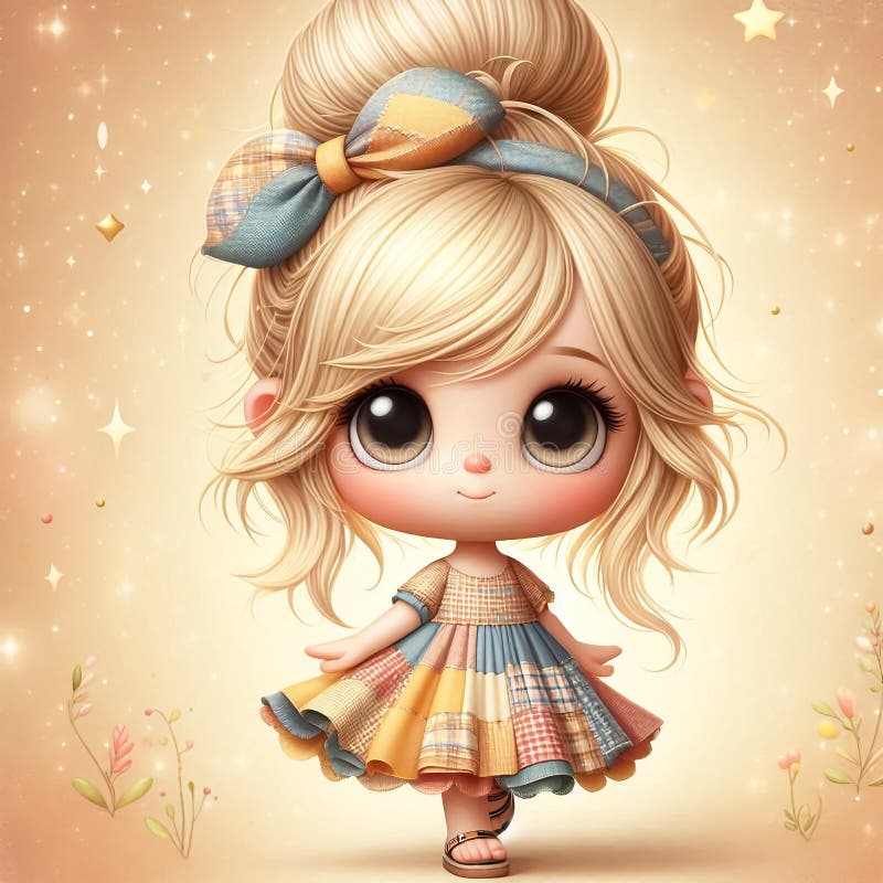 Funny Adorable Doll Cartoon with Patchwork Dress Stock Illustration ...