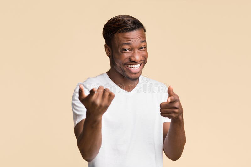 Funny Afro Guy Pointing Fingers at Camera, Studio Shot Stock Image ...