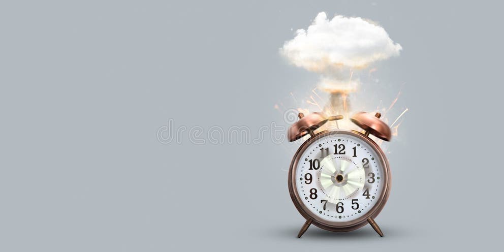 Funny Alarm Clock Exploding with a Mushroom Cloud Stock Photo - Image ...