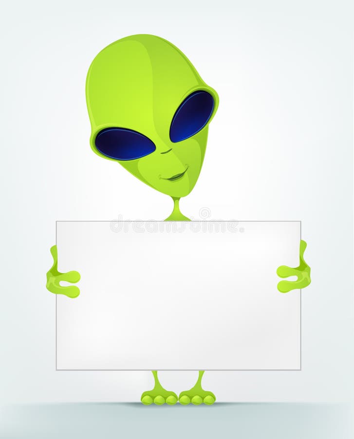 Green Cartoon Alien Holding Blank Sign Stock Illustration ...