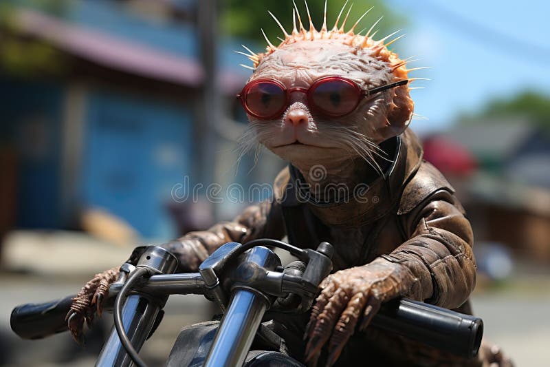 A Funny Alien Creature Drives a Motorcycle. Stock Photo - Image of ...