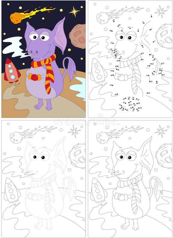 Funny Alien and Space Rocket. Dot To Dot Game for Kids Stock Vector ...