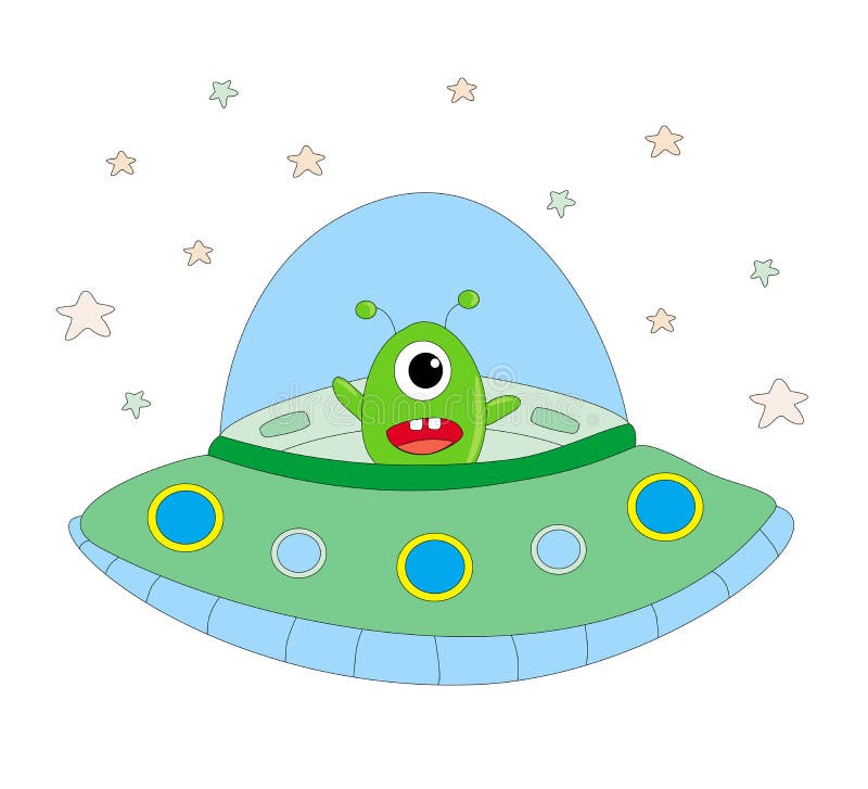 Funny Alien in a Spaceship - Isolated Illustration Stock Vector ...