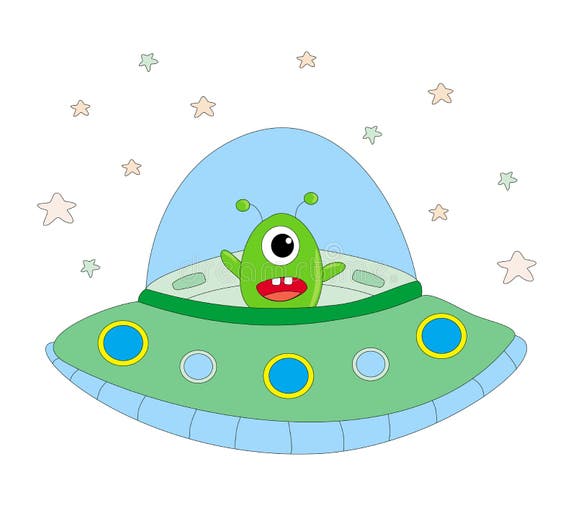 Funny Alien in a Spaceship - Isolated Illustration Stock Vector ...