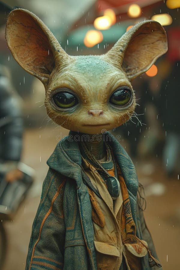 Funny Alien Under Heavy Rain Generative AI Stock Illustration ...