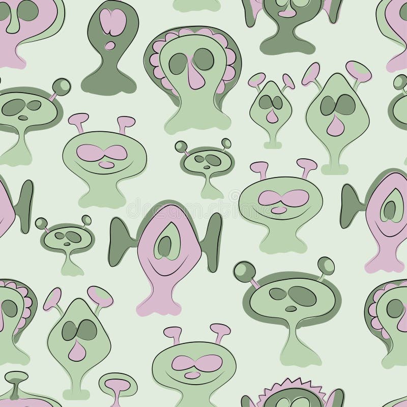 Ufo and Aliens Seamless Pattern. Cute Doodles Space Ships Sketch Stock ...