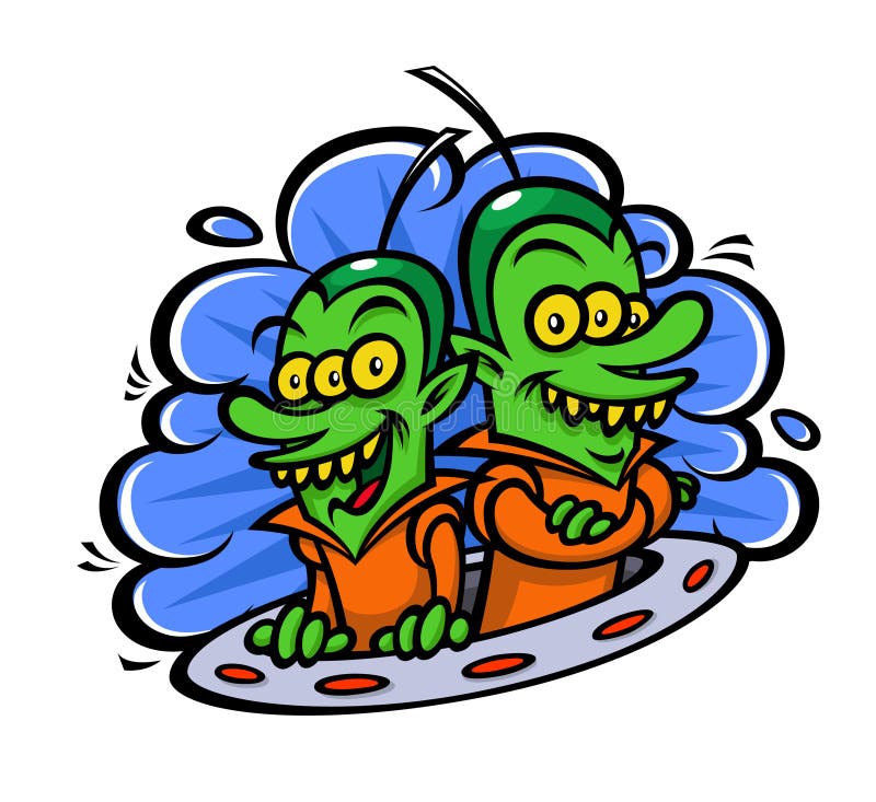 Funny Aliens in a Spaceship. Vector Illustration in a Flat Style. Image ...