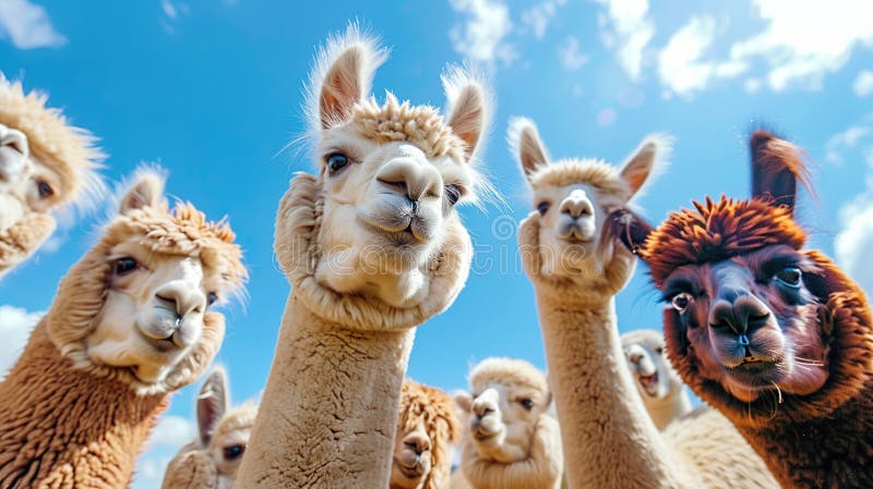 Funny Alpacas Together on the Background of Blue Sky . Generative Ai ...