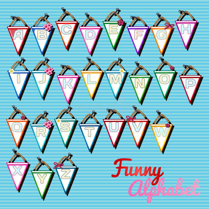 Funny Alphabet, Triangular Cards with Letters Stock Illustration ...