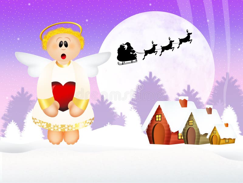 Funny angel at Christmas stock illustration. Illustration of wings ...