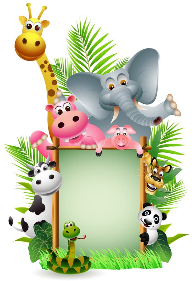 Funny Animal Cartoon Set with Blank Sign Stock Illustration ...