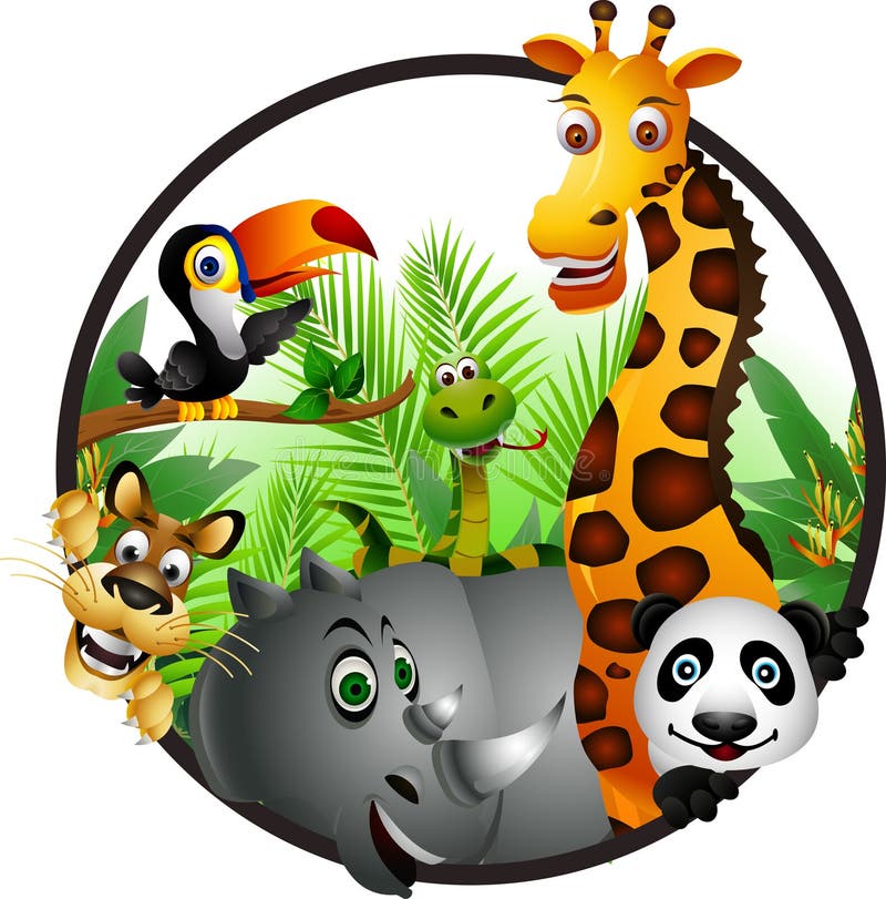 Funny Animal Wildlife Cartoon Collection Stock Illustration ...