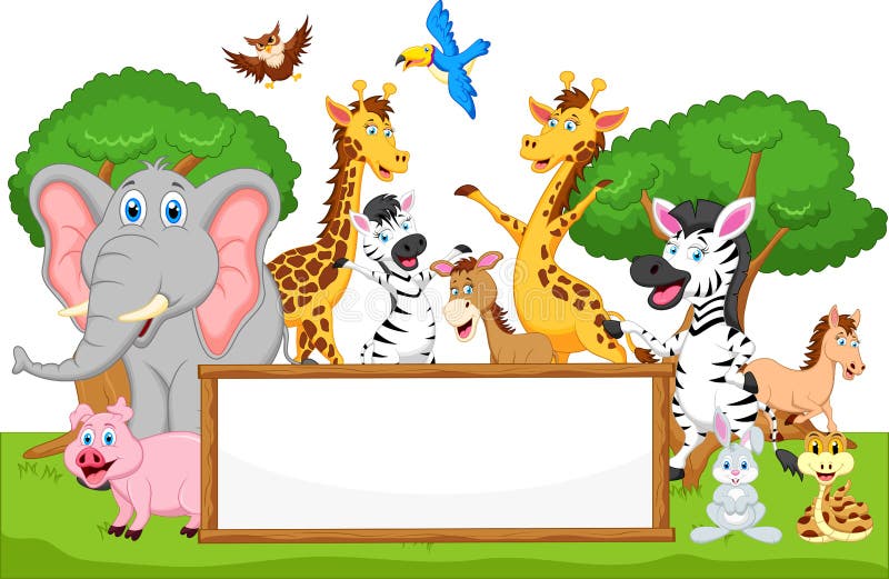 Funny Animal Cartoon with Blank Sign Stock Vector - Illustration of ...