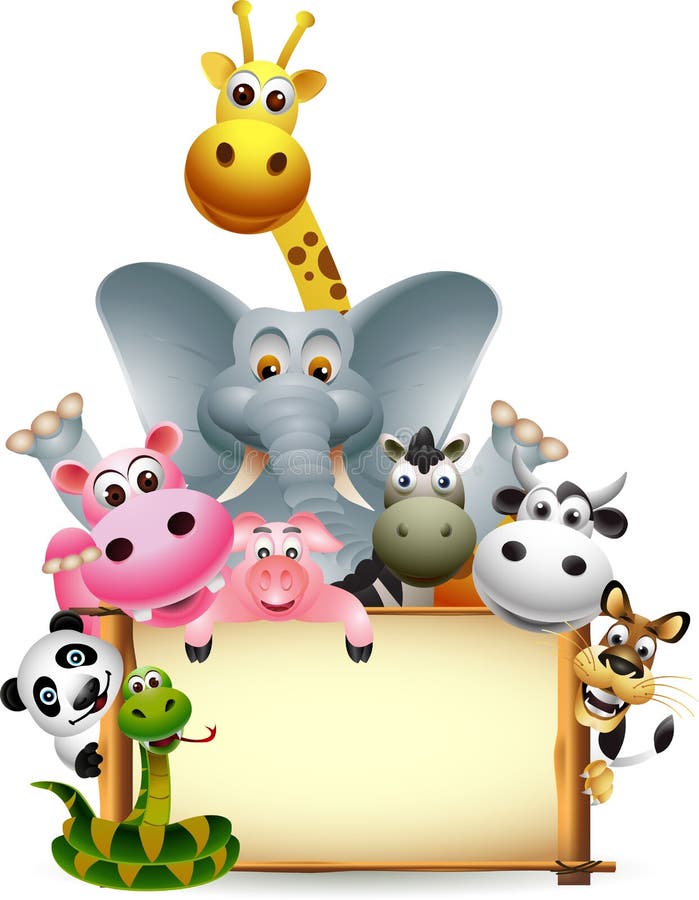 Funny Animal Cartoon Set with Blank Sign Stock Illustration ...