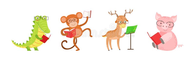 Monkey Smiling Bookworm Zoo Character Wearing Glasses and Reading a ... Monkey Smiling Bookworm Zoo Character Wearing Glasses and Reading a ...
