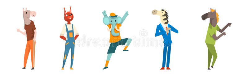 Funny Animal Character Wearing Different Clothes Vector Set Stock ...