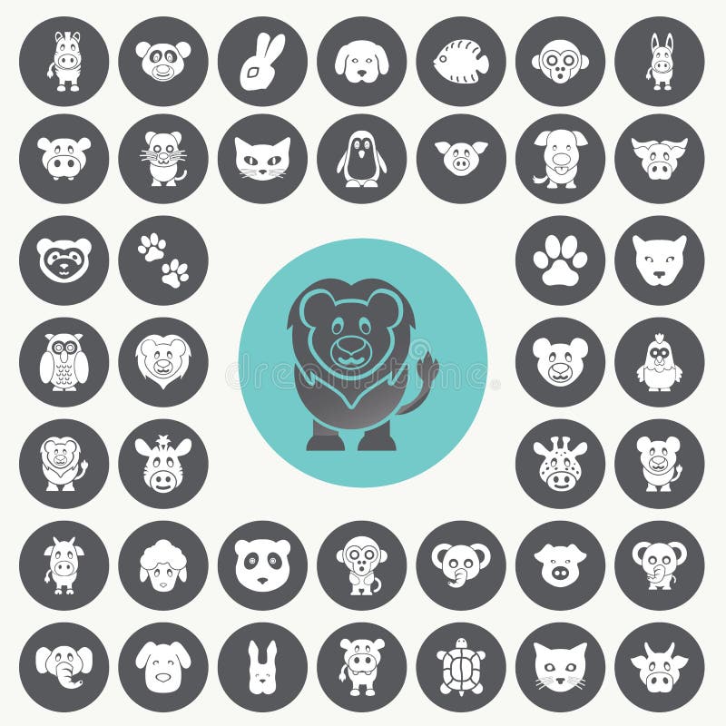 Funny Animal icons set. stock illustration. Illustration of monkey ...