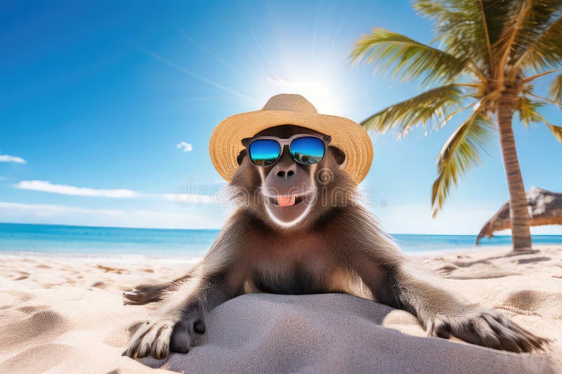A Funny Animal in Sunglasses Relaxing on a Sandy Beach Stock Photo ...