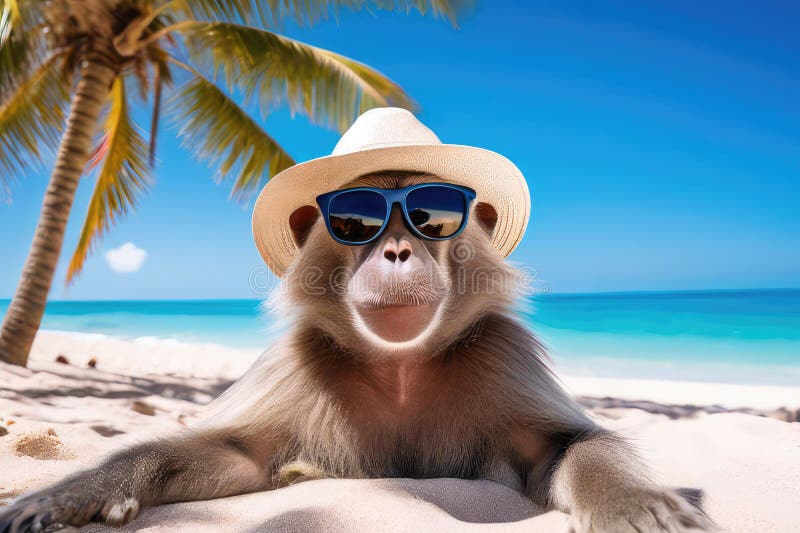 A Funny Animal in Sunglasses Relaxing on a Sandy Beach Stock Photo ...