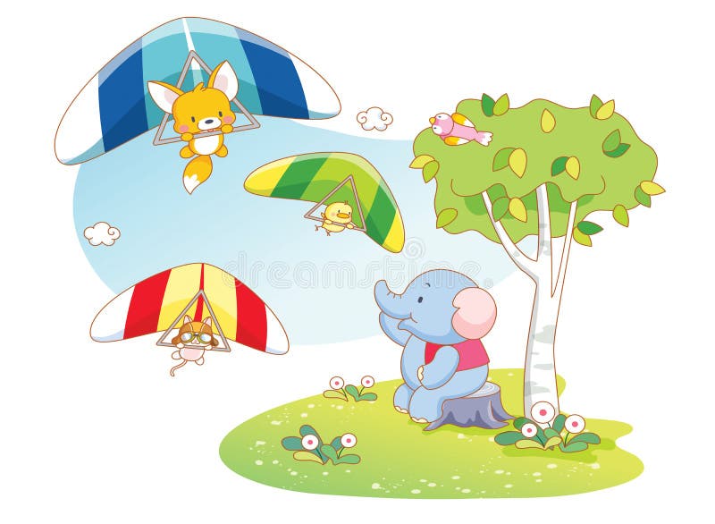 Funny Animals are Parachuting Stock Illustration - Illustration of ...