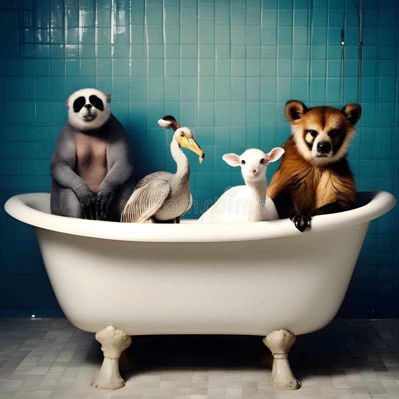 Funny Animals Sitting in Bathroom Stock Illustration - Illustration of ...