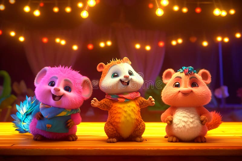 Funny Animated Animals Performing a Musical Number or a Dance. Stock ...