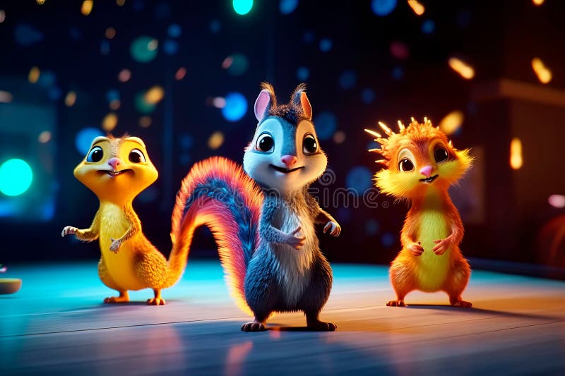 Funny Animated Animals Performing a Musical Number or a Dance. Stock ...