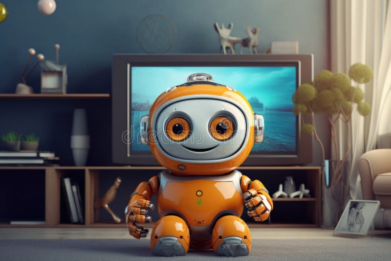 A Funny Animated House Robot is Sitting in a Room. Cartoon Stock ...