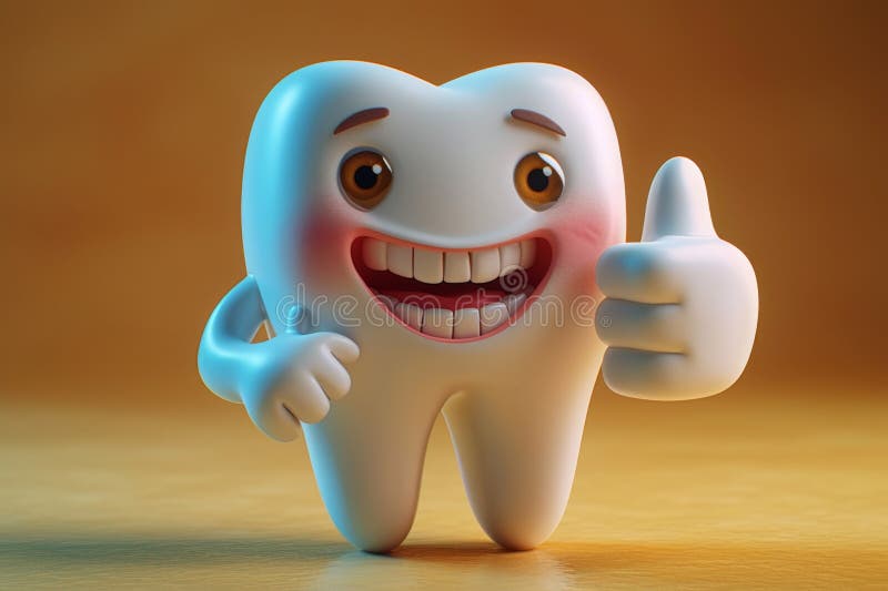 A Funny Animated Tooth Shows a Cool Gesture on an Orange Background. 3d ...