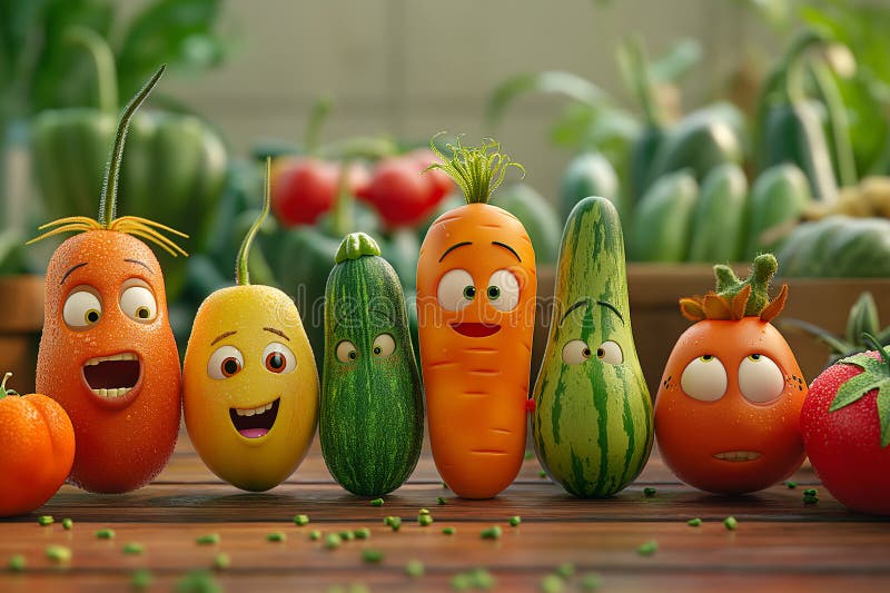 Funny Animated Vegetables on the Table. Stock Image - Image of smile ...