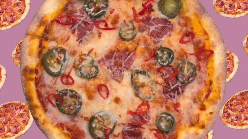 Funny Animation with Rotating Pizza on the Background of Moving Pizzas ...