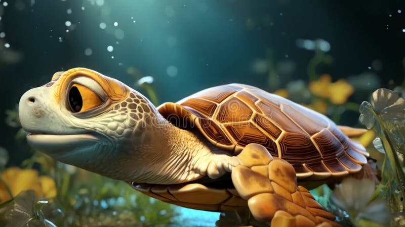 Funny Animation with Turtle Cartoon in the Water Stock Footage - Video ...