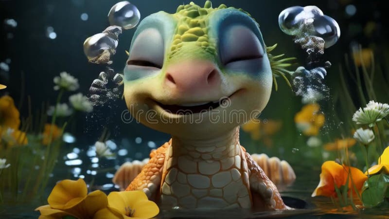 Funny Animation with Turtle Cartoon in the Water Stock Footage - Video ...