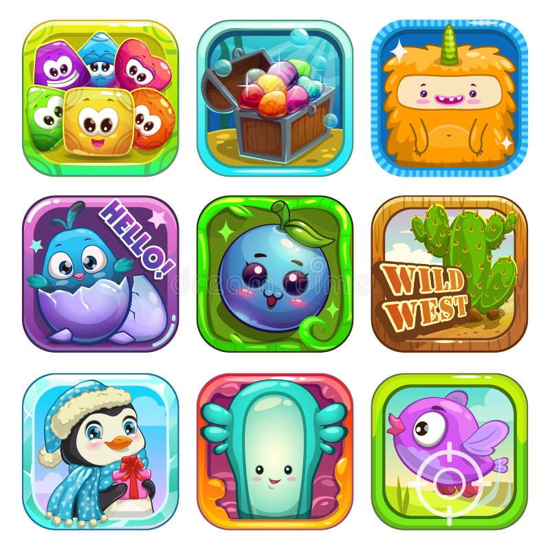 Funny app icons set. stock vector. Illustration of asset - 81773547