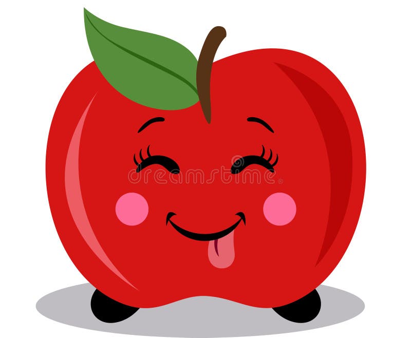 Funny Apple Cartoon Characters with Cute Face Vector Illustration. for ...