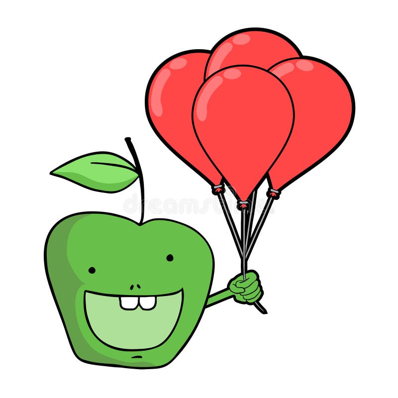 Funny Apple Face with Balloons Stock Vector - Illustration of bunch ...