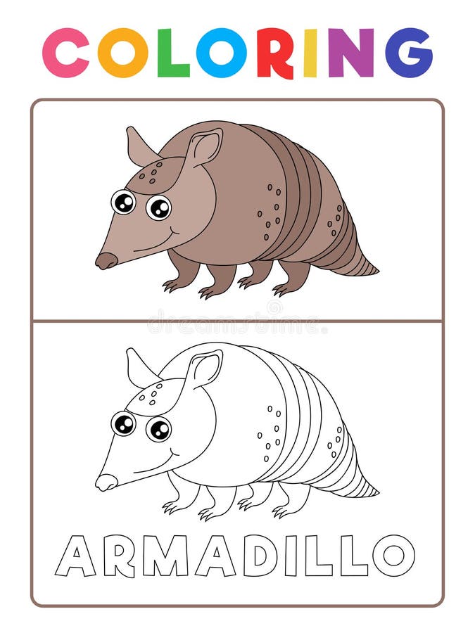 Funny Armadillo Animal Coloring Book with Example. Preschool Worksheet ...