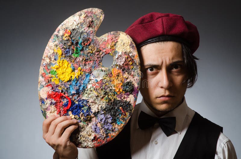 Funny Artist in Dark Studio Stock Image - Image of hobbies, angry: 59772899