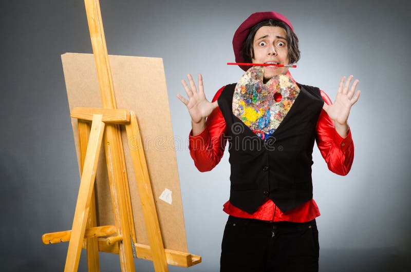 Funny Artist in Dark Studio Stock Photo - Image of background, comic ...
